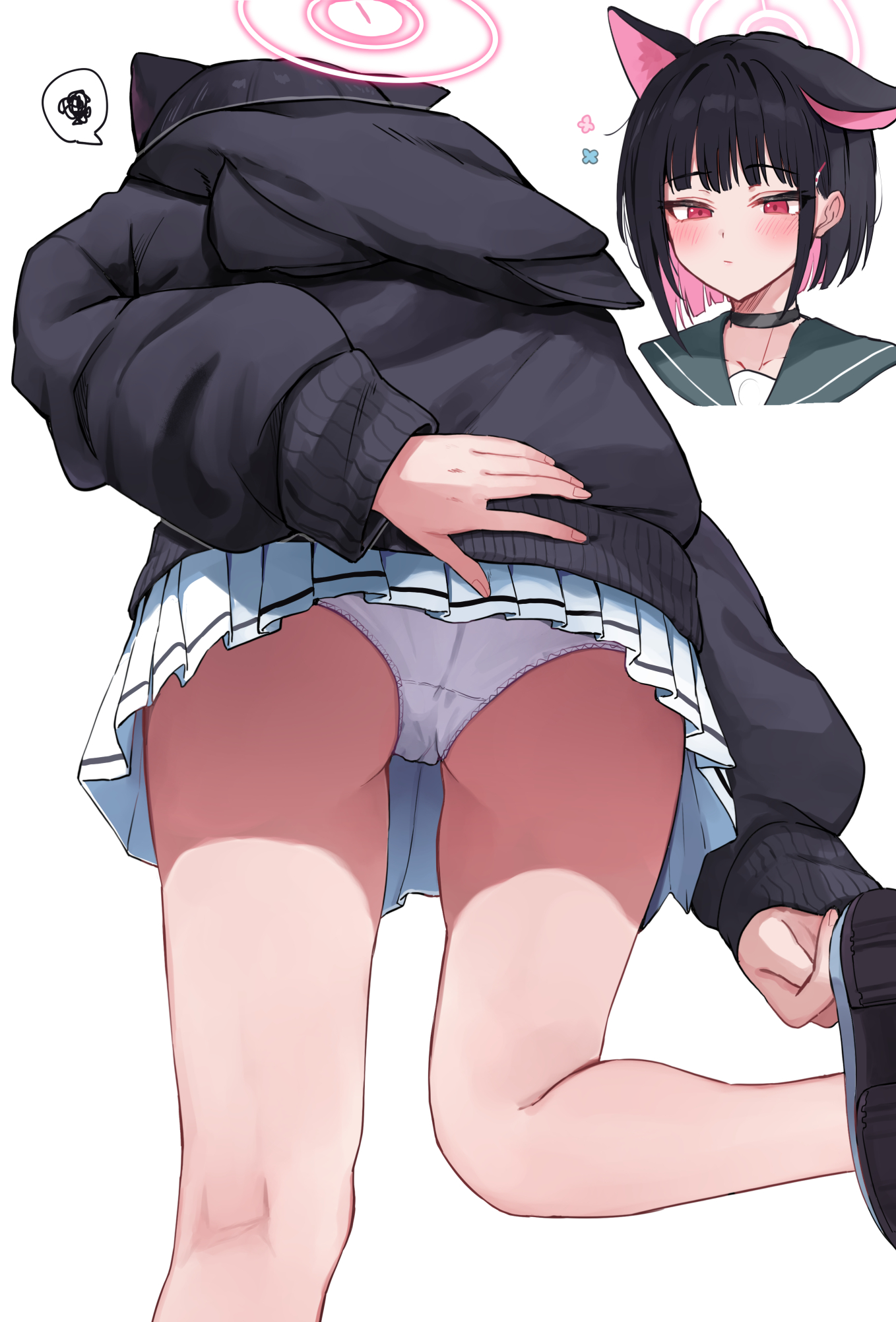 lenmo06 blue archive kyouyama kazusa animal ears halo nekomimi pantsu seifuku skirt lift ...